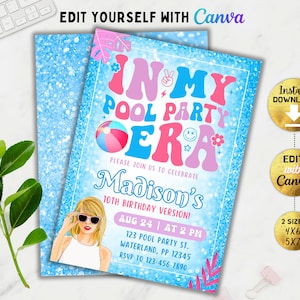 Editable Pool Party Era Invitation, Eras Tour Birthday Invite, Summer ...