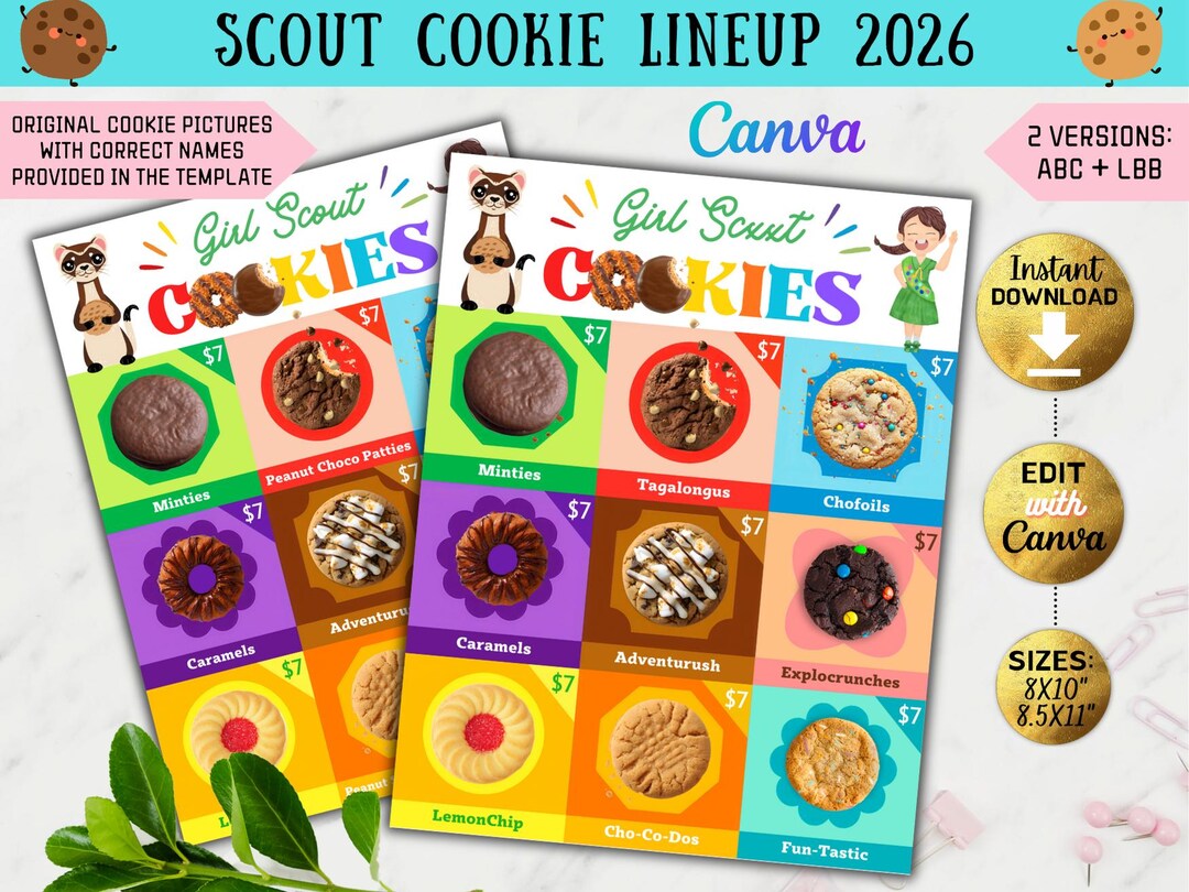 Buy Editable Scout Cookie ABC+LBB Lineup 2026, Booth Sales Cookie Flyer ...