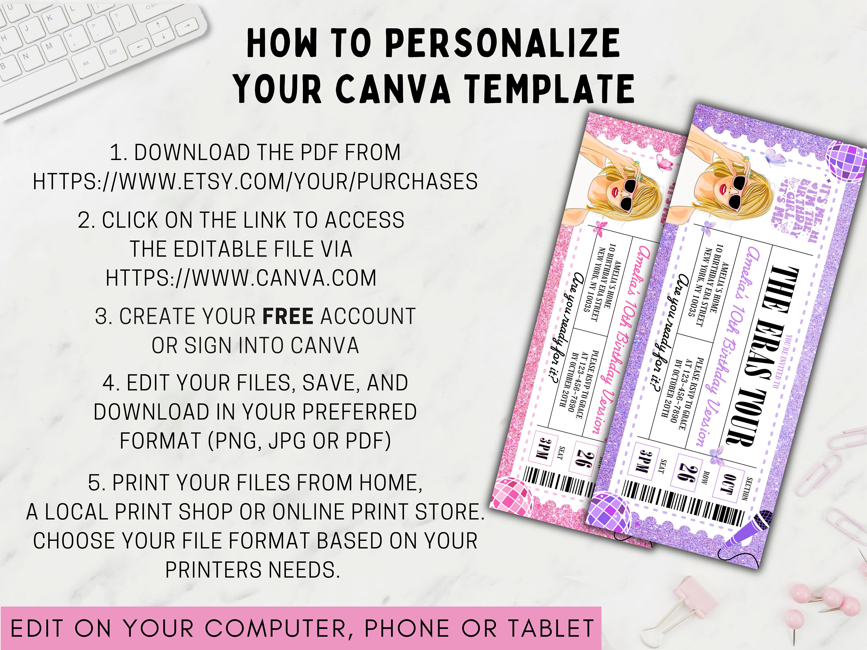 Editable Eras Tour Party Ticket, Surprise Music Ticket Stub, Birthday ...