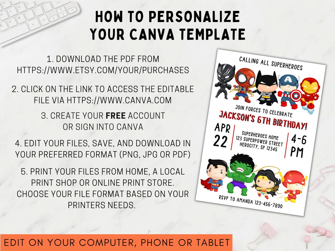 Editable Superheroes Invitation Superhero Birthday - Etsy