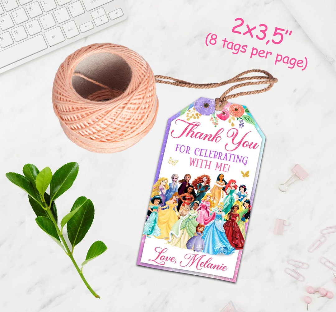 Princess Birthday Thank You Tag, Princess Favor Tag, Princesses Gift ...