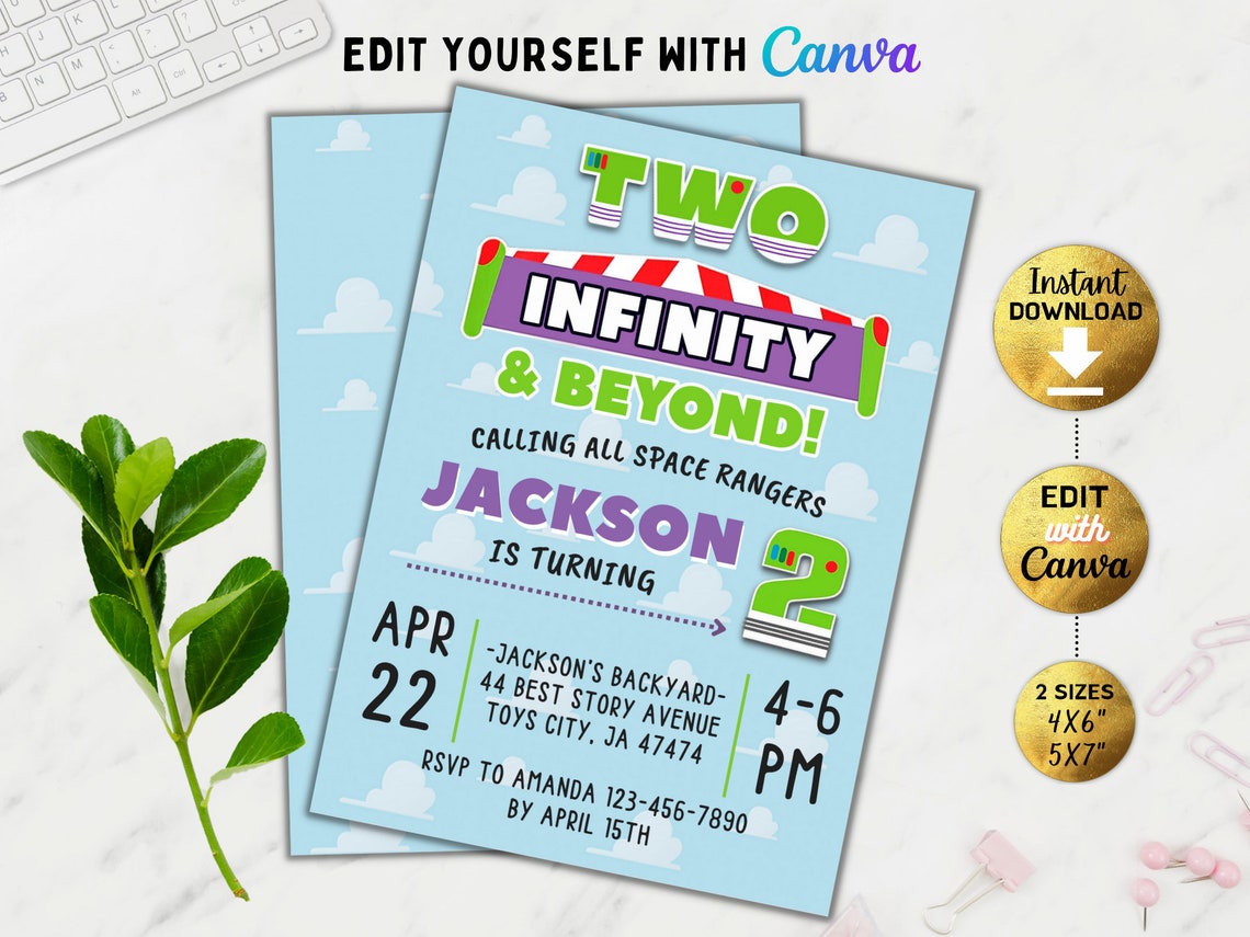 Editable Two Infinity and Beyond Birthday Invitation, Space Ranger ...