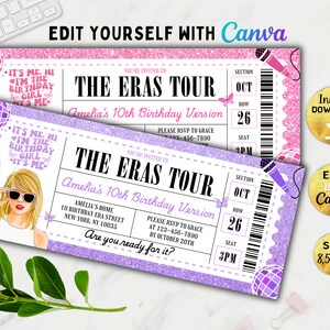 Editable Eras Tour Party Ticket, Surprise Music Ticket Stub, Birthday ...