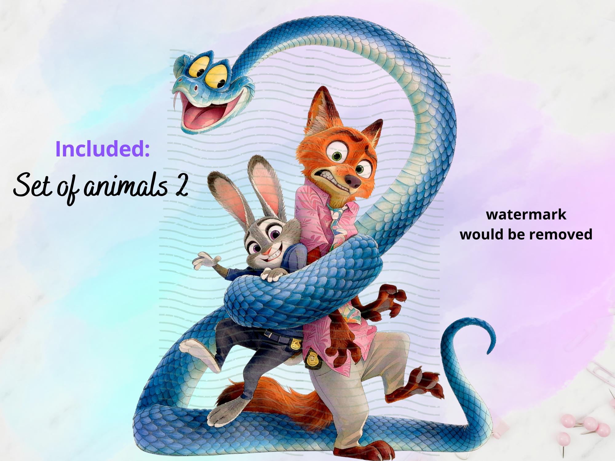 Zootopia 2 Watercolor 25 PNG Clipart Bundle, Zootopia 2 PNG Cartoon ...