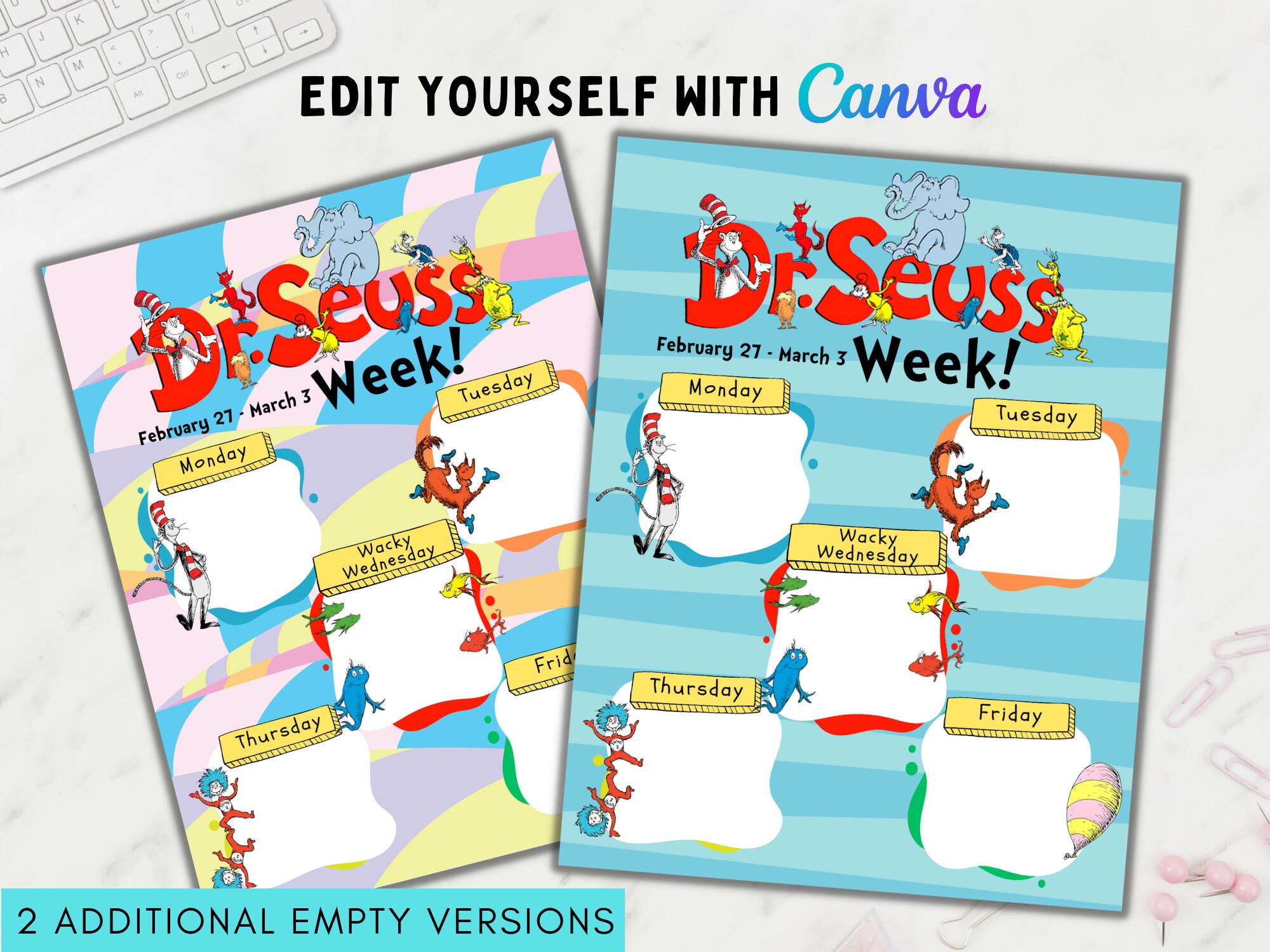 Editable School Spirit Week Schedule, Read Across America Week 2025 ...