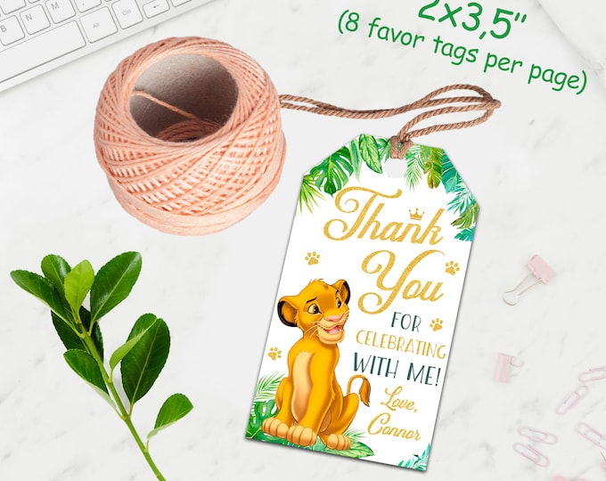 Lion King Favor Tag, Simba Thank You Tag, Lion King Birthday Favor Tag ...