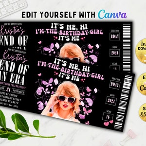 Editable Eras Birthday Ticket, Surprise Music Ticket Stub, Party Invite ...