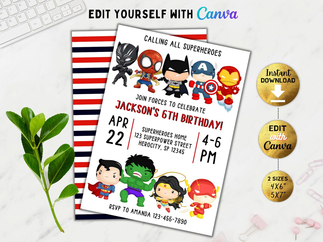 Editable Superheroes Invitation, Superhero Birthday Invitation, Boy ...