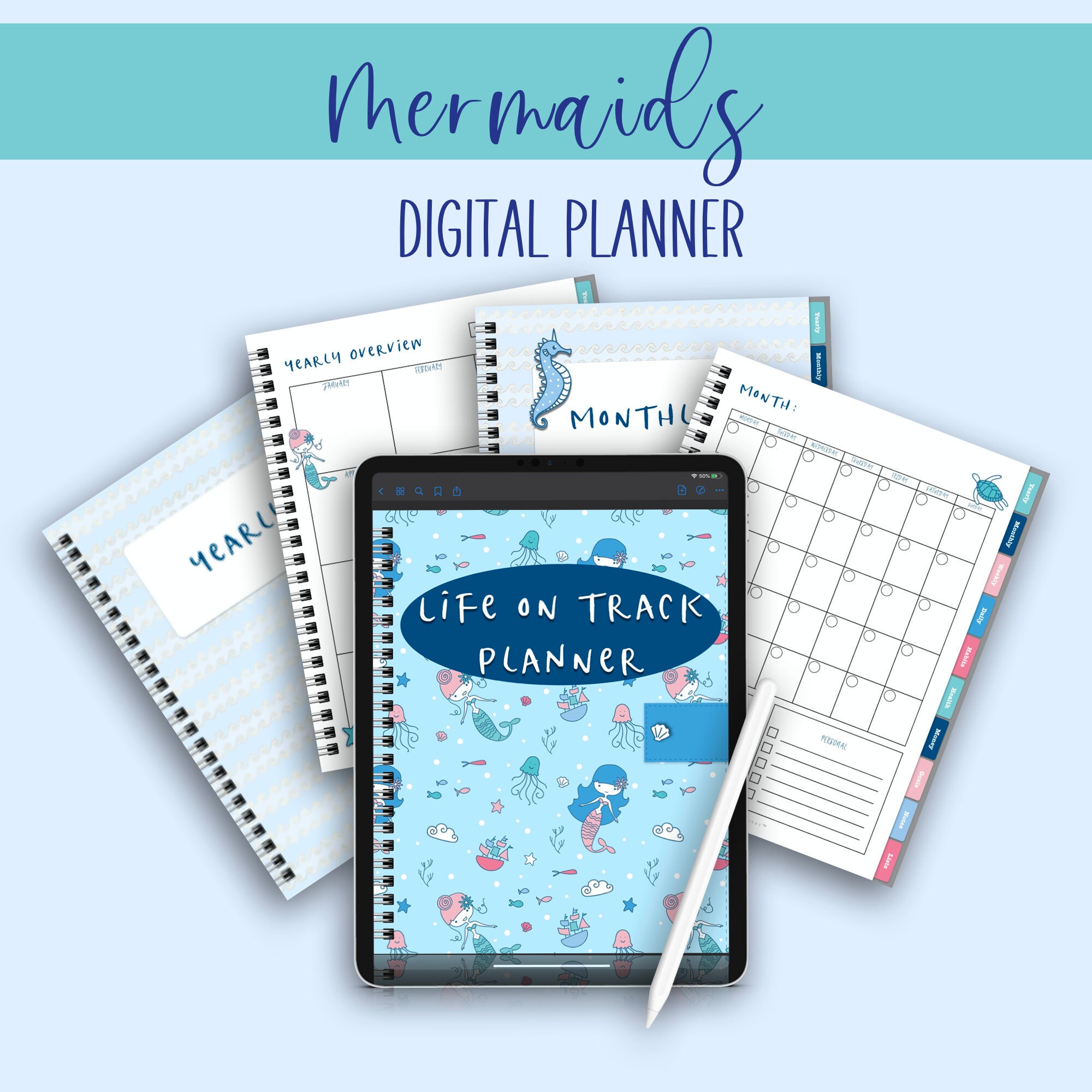 Calendars & Planners Paper ipad planner Mermaid digital planner undated ...