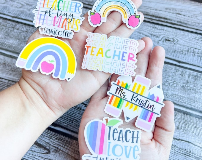 Personalized Teacher Rainbow Sticker, Laptop Stickers, Water Bottle ...