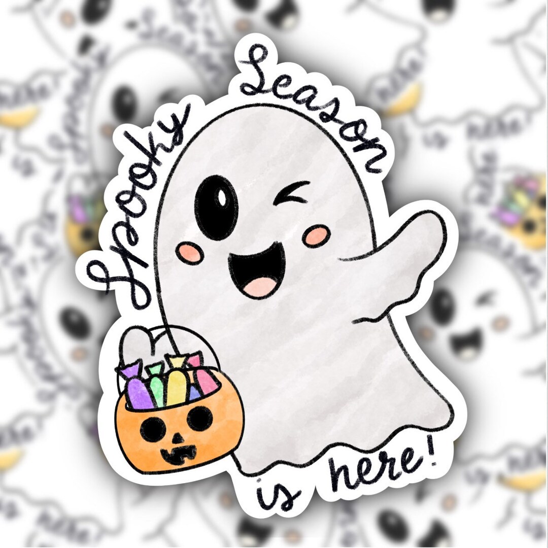 Cute Ghost Sticker, Cartoon, Happy Ghost, Trick or Treat, Halloween ...