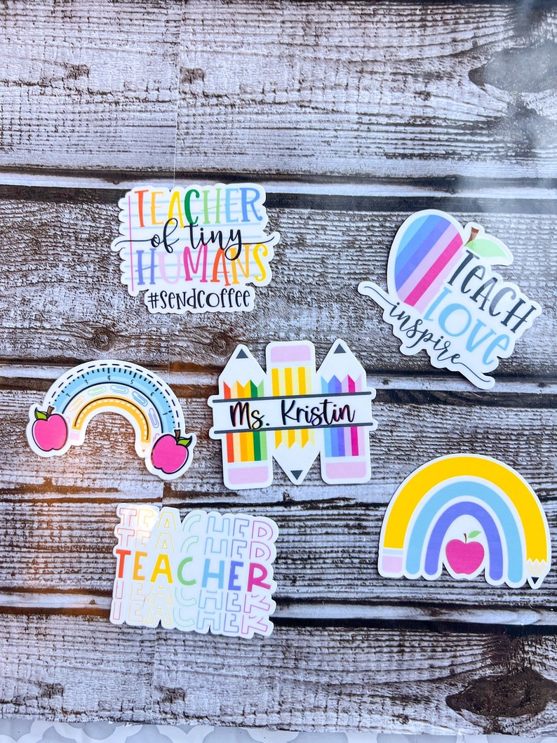 Personalized Teacher Sticker Bundle: Colorful Rainbow Decals - Etsy