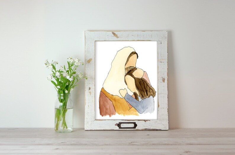 Jesus and Me-portrait of Christ-digital Art Print-christ Hugging Girl ...