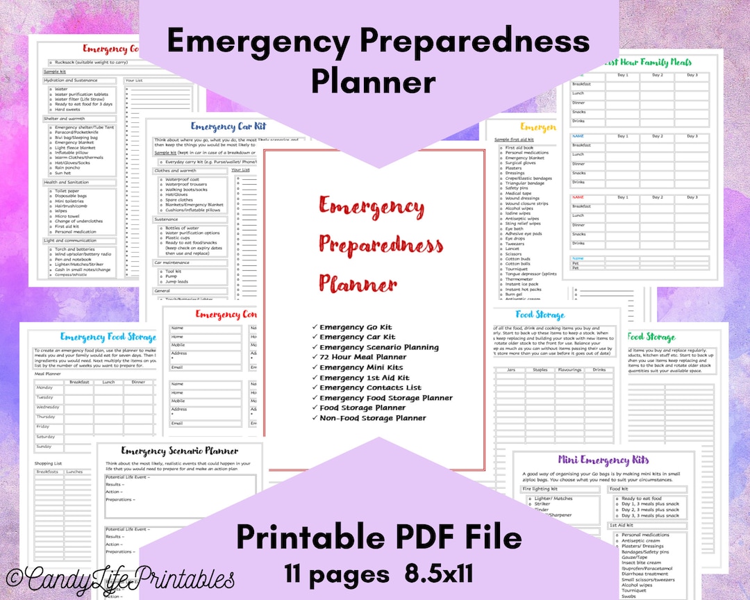 Printable Emergency Preparedness Planner Bundle • Worksheets • 72 Hour Bug Out Go Bag • Food ...