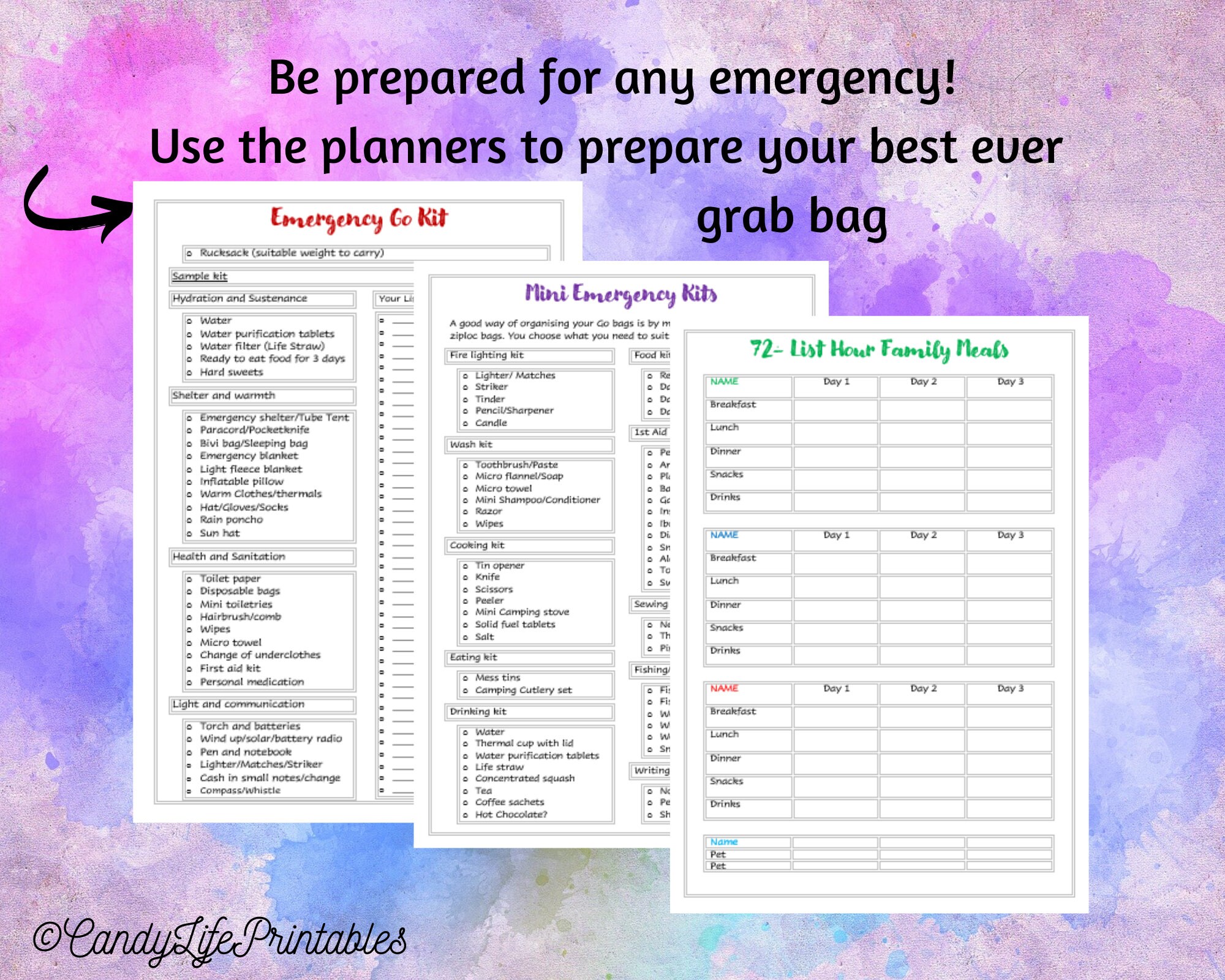 Printable Emergency Preparedness Planner Bundle Worksheets 72 Hour Bug ...