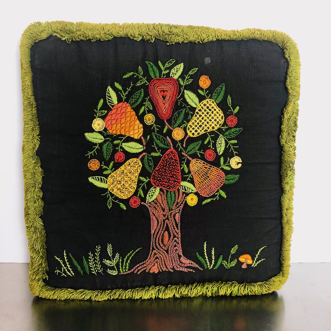 Vintage, Exceptionally Fine - Pear Tree Design - Handmade - Crewel ...