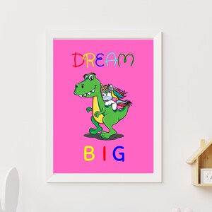 Unicorn and Dinosaur Motivational Poster for Childs Room, Classroom ...