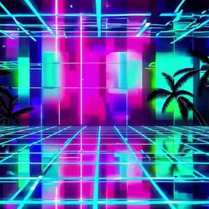 Retro 80s Animated Screensaver With Flashing Neon Lights and Palm Trees ...