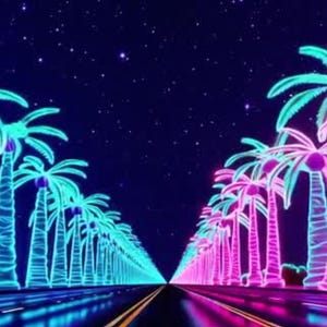 Neon Palm Drive Screensaver: 80s Vaporwave Animation, Digital Download ...