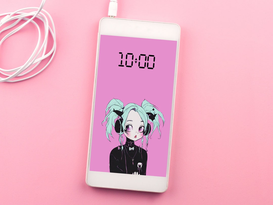 Anime Girl Whimsigoth Phone Wallpaper: Hot Pink Manga Art, Digital ...