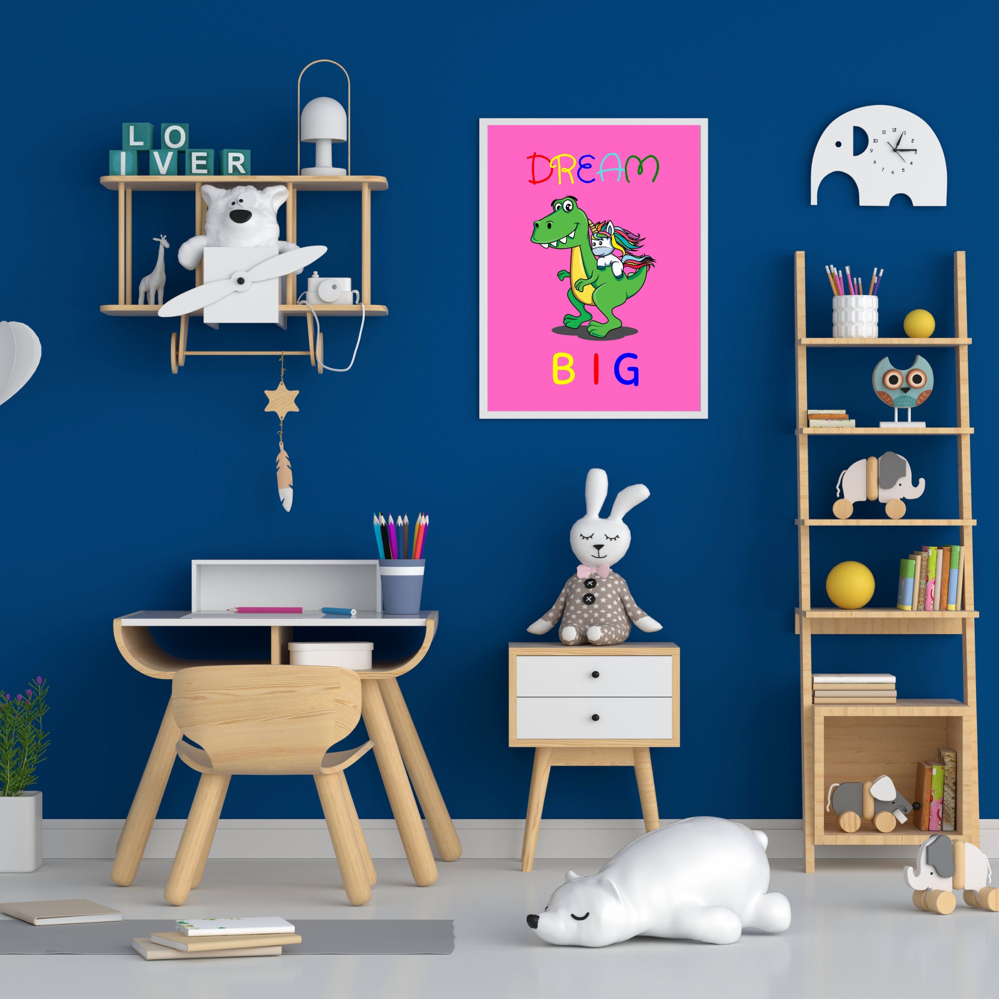 Unicorn and Dinosaur Motivational Poster for Childs Room, Classroom ...