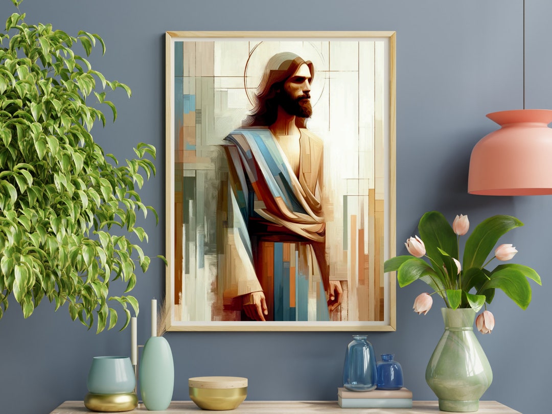 Modern Jesus Portrait Printable Art Abstract Messiah Christian Wall Art Religious Printable