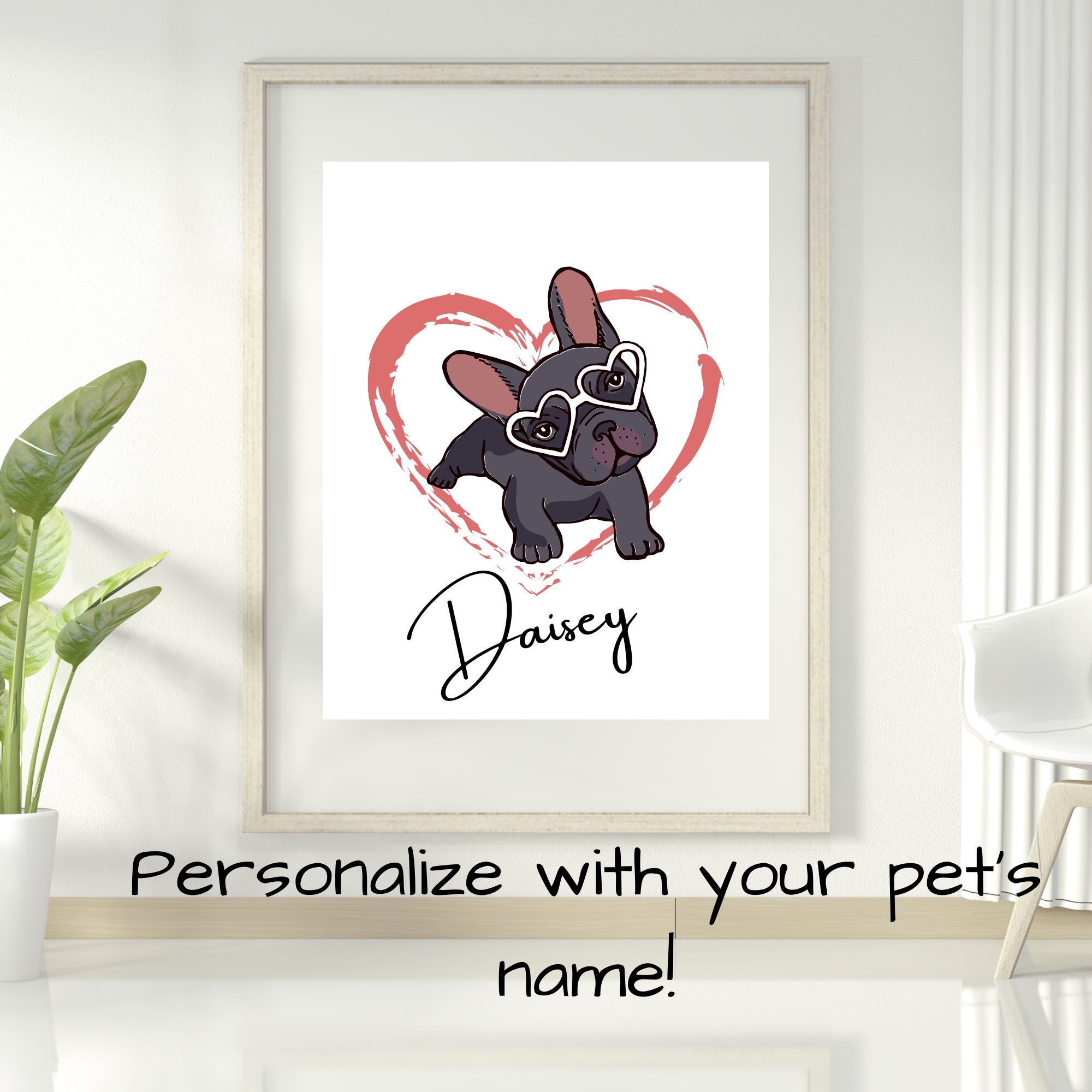 Frenchie SVG, Cartoon French Bulldog With Glasses and Heart ...
