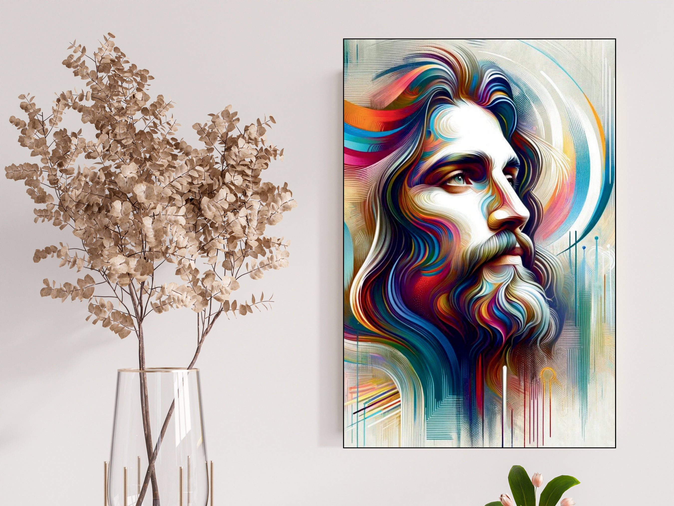 Modern Jesus Wall Art, Printable Christian Wall Decor, Colorful Jesus ...