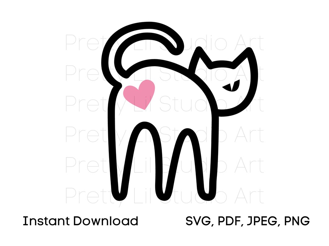 Cat With Heart Line Drawing Image File, SVG PNG Jpeg PDF, Cat ...