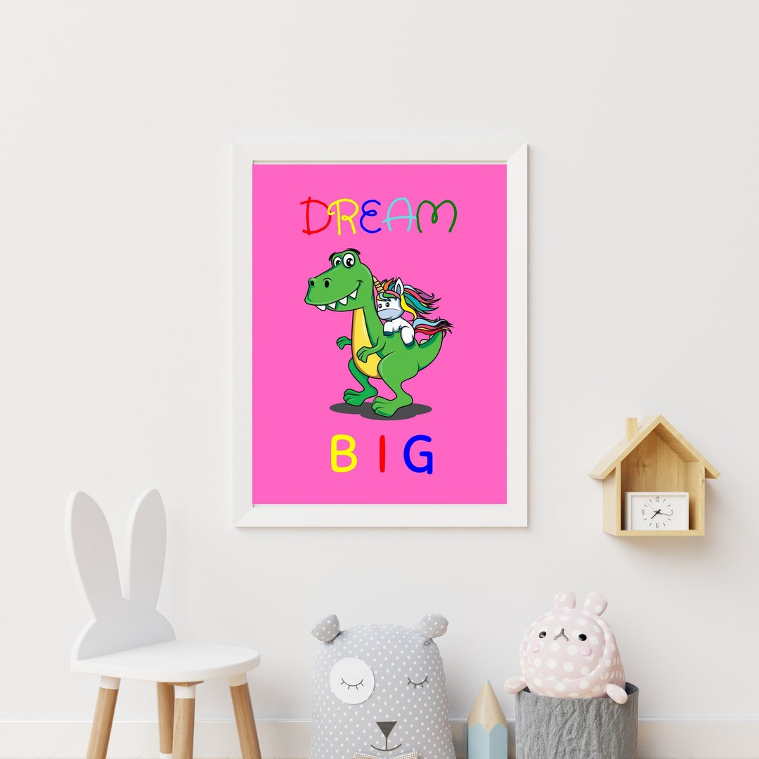 Unicorn and Dinosaur Motivational Poster for Childs Room, Classroom ...