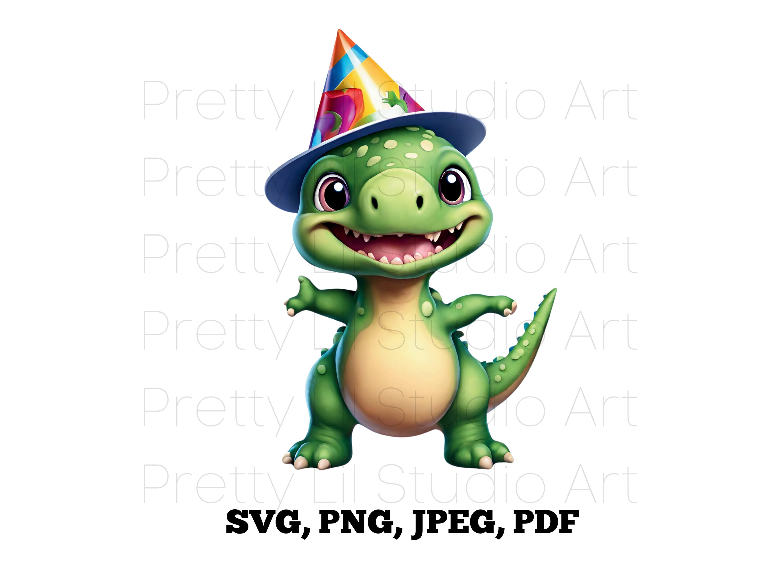 Baby Dinosaur With Party Hat SVG, Illustrated Cartoon Birthday Party ...