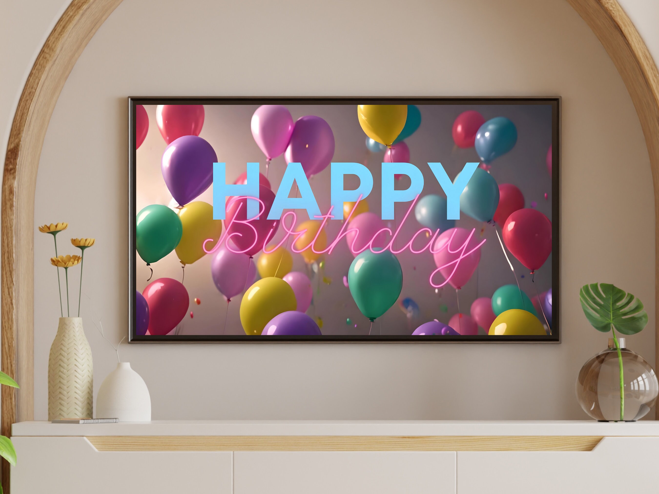 Animated Happy Birthday Screensaver Balloon Party Decor Mp4 Etsy