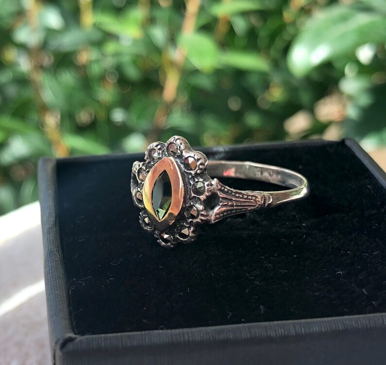 Vintage Marcasite Ring, 925 Sterling Silver, 9k Gold, Zirconia Stone - Etsy