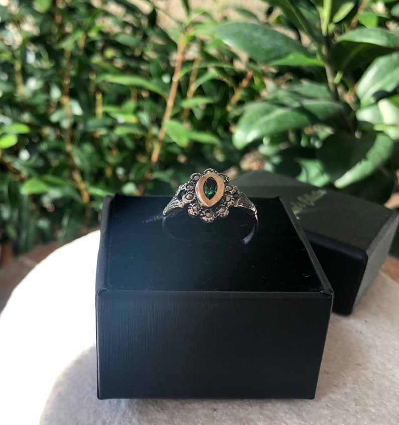 Vintage Marcasite Ring, 925 Sterling Silver, 9k Gold, Zirconia Stone - Etsy