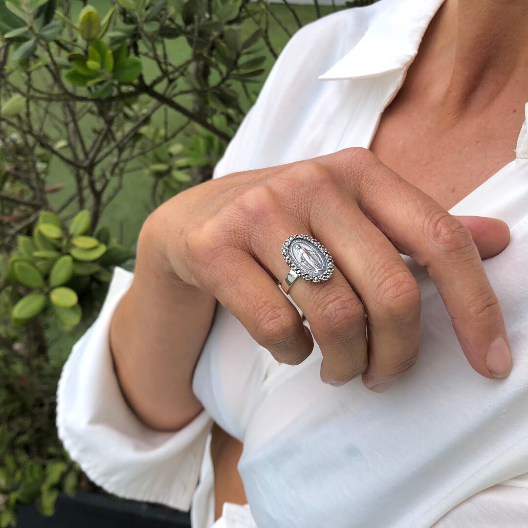 Virgin Mary Ring, Sterling Silver Ring, Adjustable Ring, Religious Ring ...