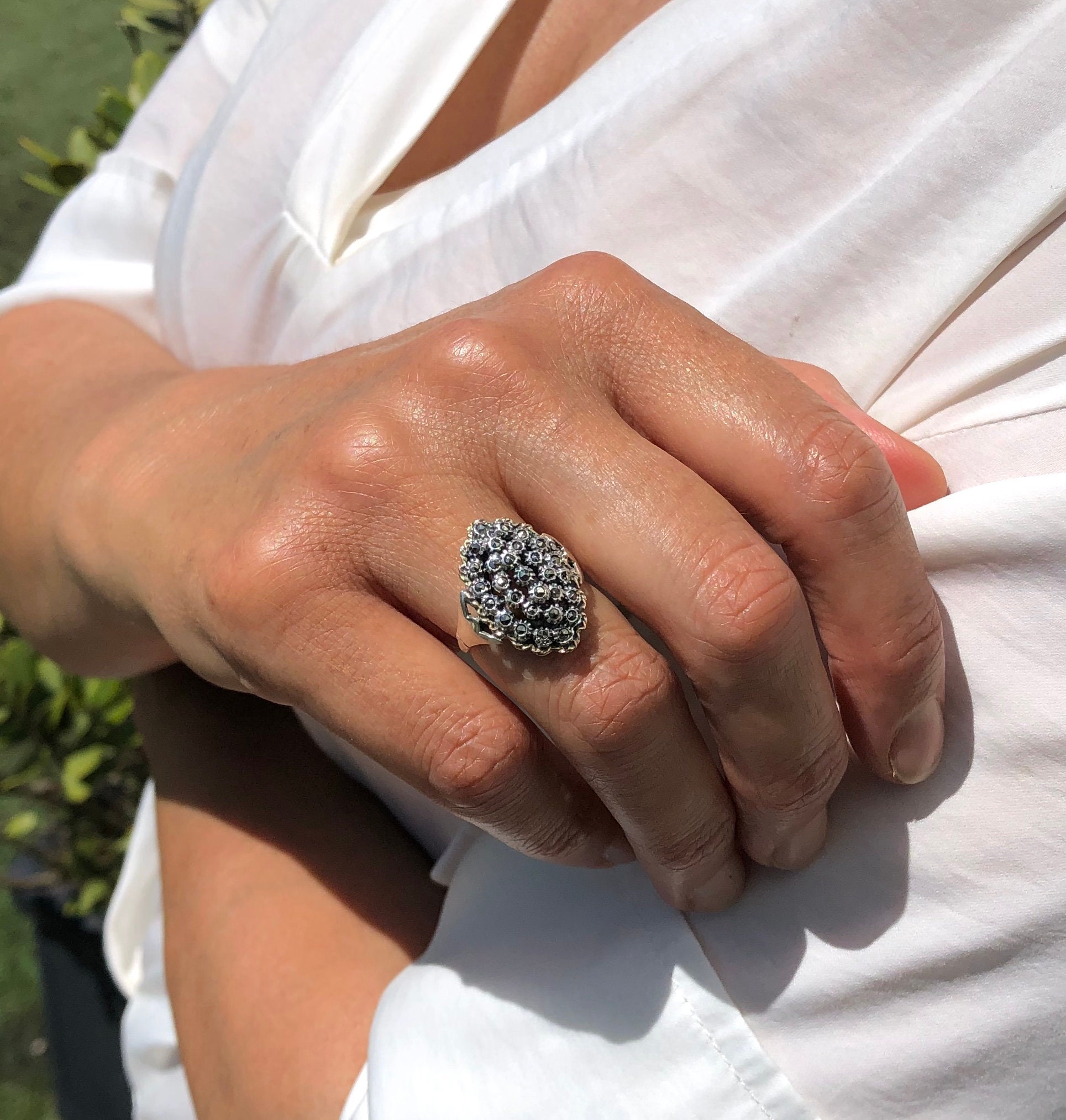 Unique Vintage Cluster Ring 925 Silver Ring Marcasite Ring | Etsy