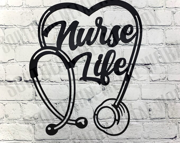 Metal Art 16 Gauge Steel in Black nurse Life Heart Stethoscope Wall ...