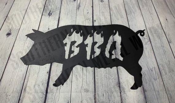 Metal Art 16 Gauge Steel in Black BBQ Pig Wall Sign | Etsy