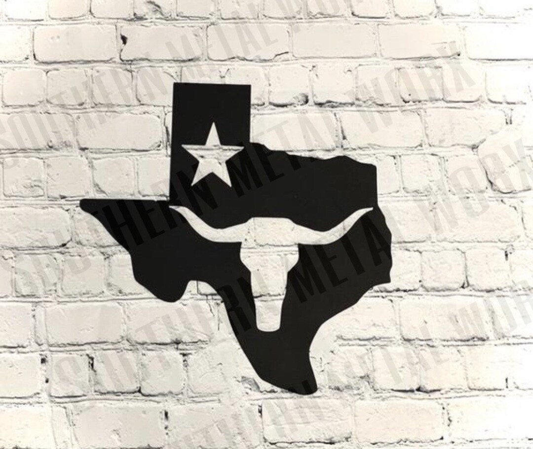 Metal Art 14 Gauge Steel in Black Texas Shape With Longhorn and Star ...