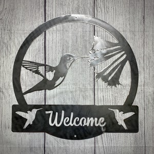 Metal Art 16 Gauge Steel in Black or Bare Metal Hummingbird Welcome ...