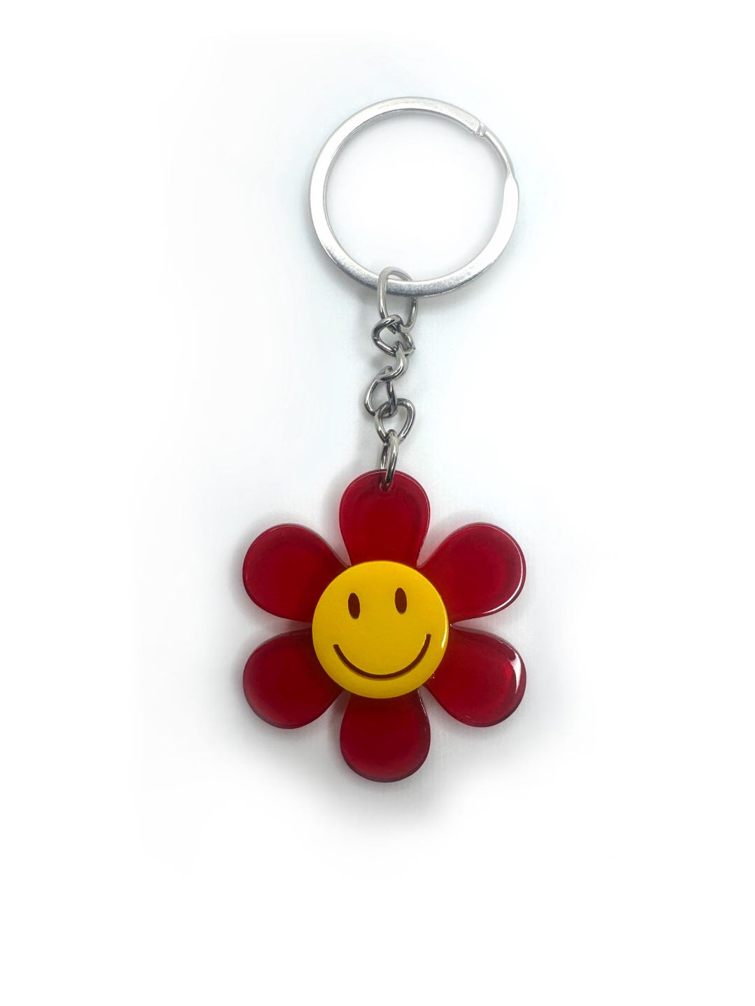 Red Smile Flower Keychain | Happy Face Keychain | Smiley Keychain ...