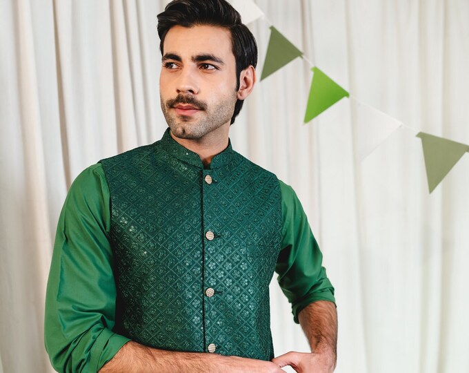 Grey Koti Waist Coat Mens Kurta Pajama /shalwar Kameez / Thobe ...