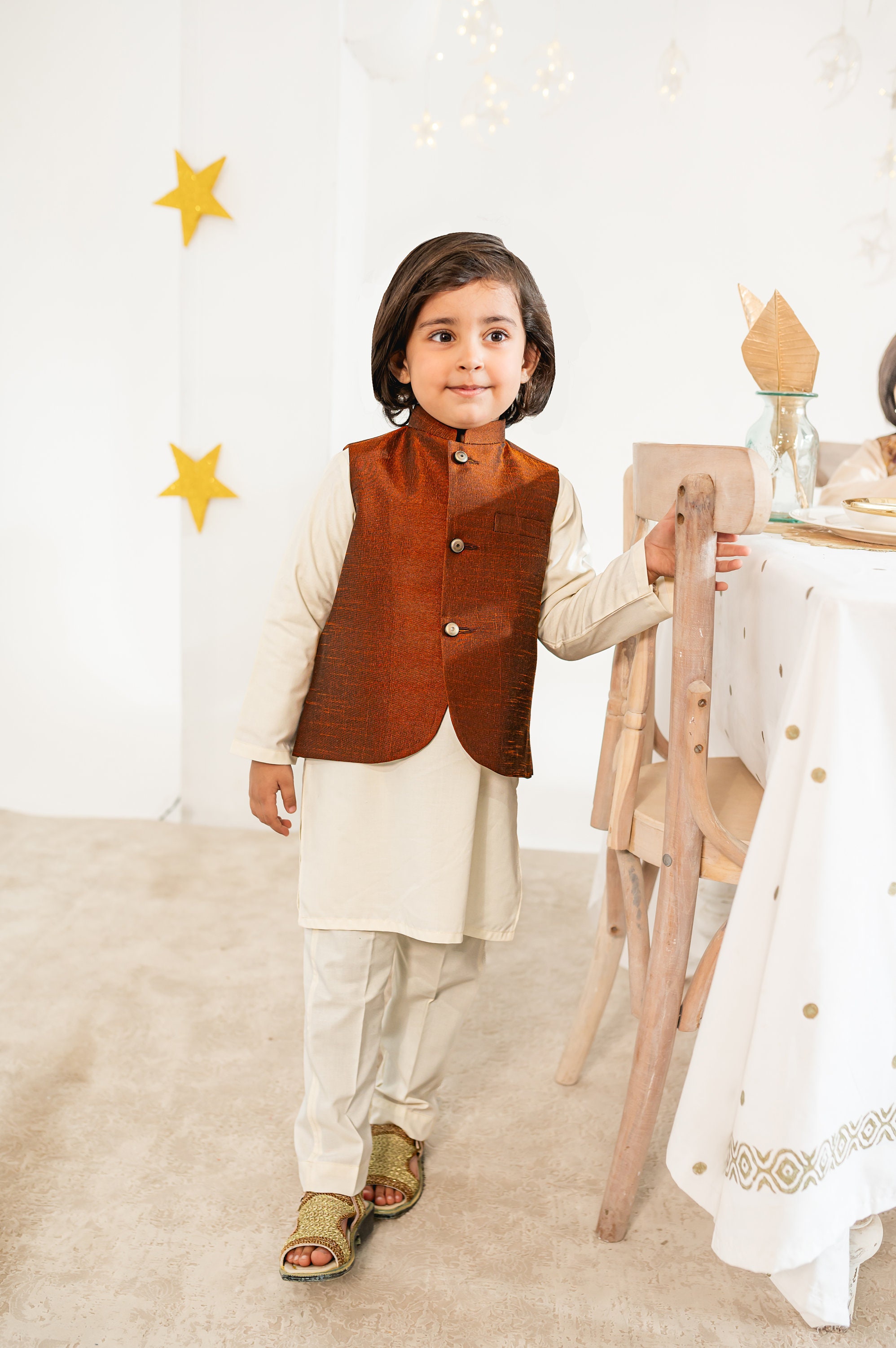 Rust Silk Koti Waistcoat Baby Kids; Ramadan, Eid, Kurta Pajama, Shalwar ...