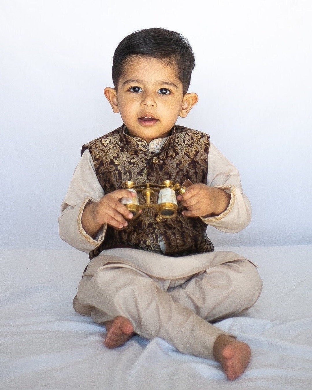 Nawab Rust Koti Set Baby Boy Kurta Pajama / Shalwar Kameez / Thobe Desi ...