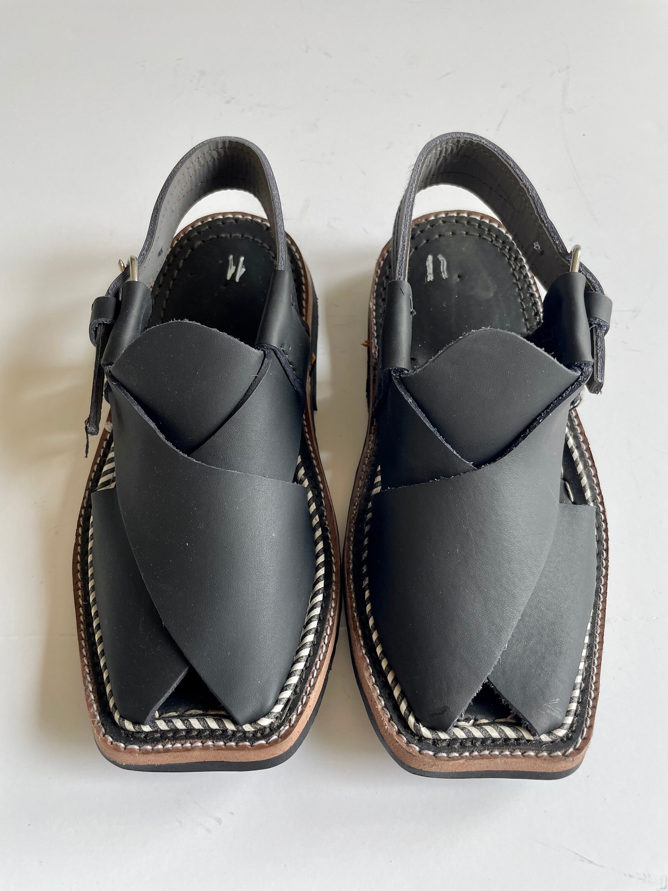 Black 100% Leather Baby and Kids Peshawari Chappal Sandals - Boy Desi ...