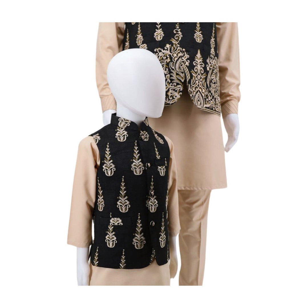 Black Gold Embroidery Koti Waistcoat Baby Kid Ramadan, Eid, Kurta ...
