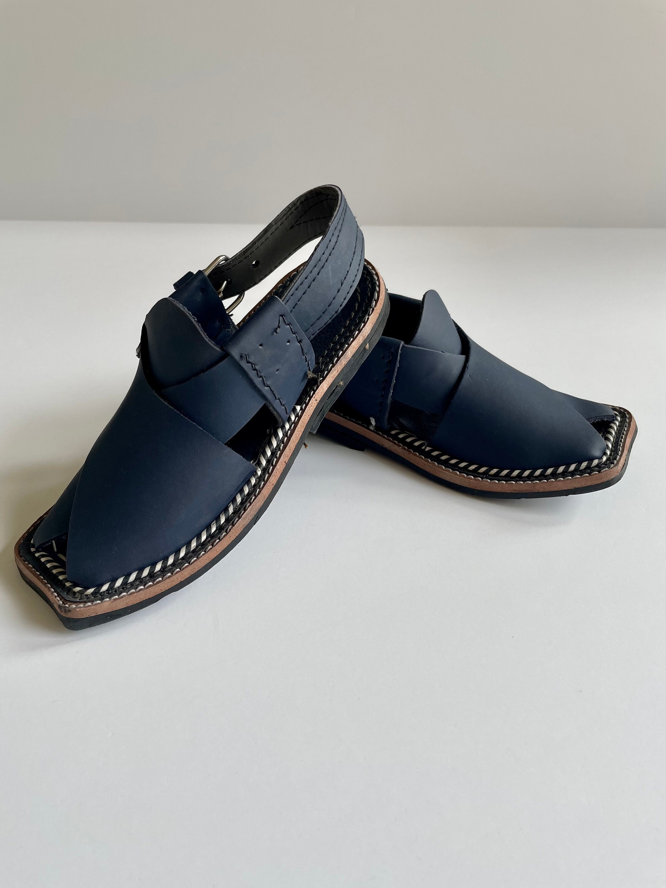 Navy / Blue 100% Leather Baby and Kids Peshawari Chappal Sandals - Boy ...