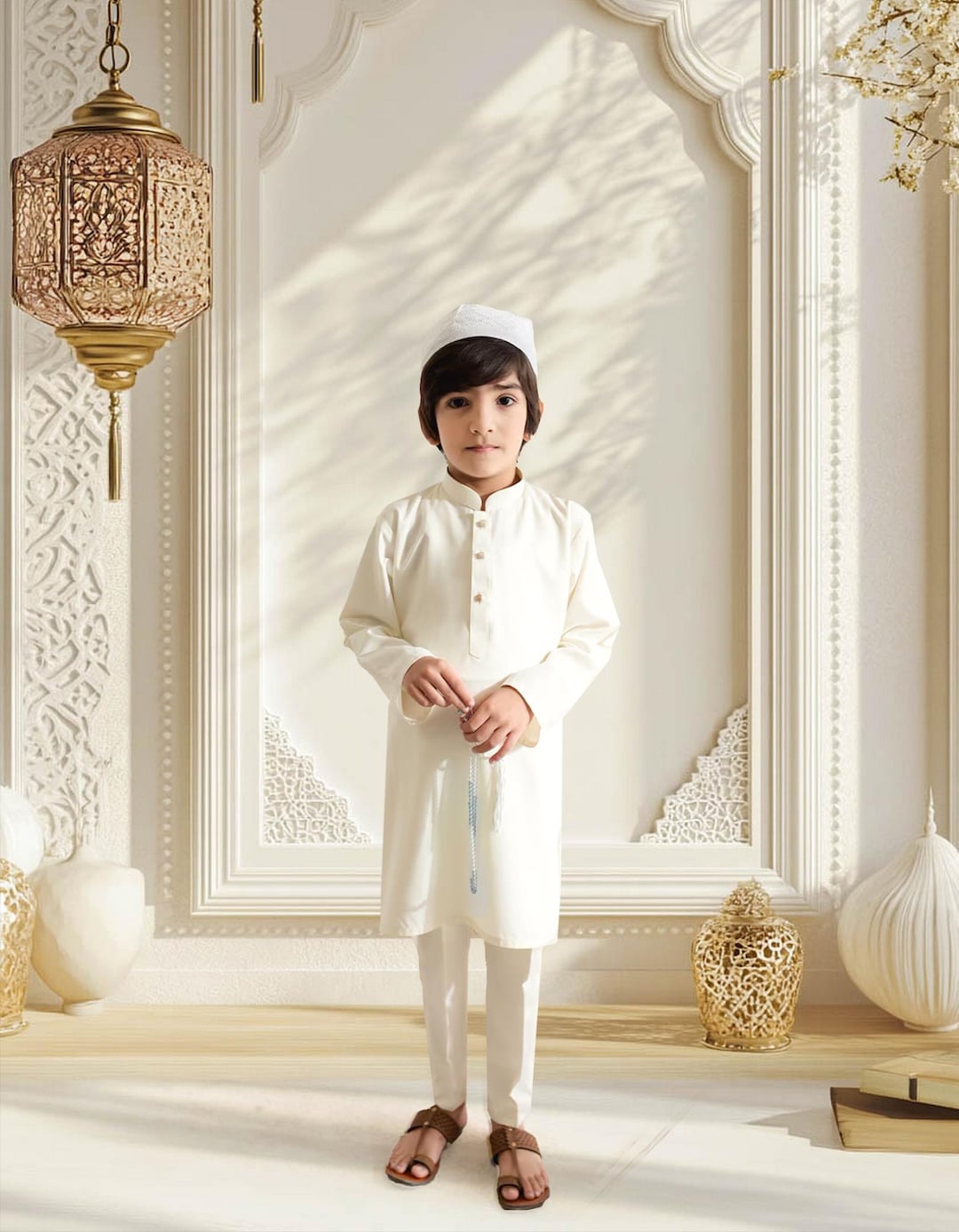 Cream Classic - Baby Boy Kurta Pajama / Shalwar Kameez/ Thobe - Desi ...