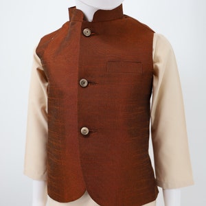 Rust Silk Koti Waistcoat Baby Kids; Ramadan, Eid, Kurta Pajama, Shalwar ...