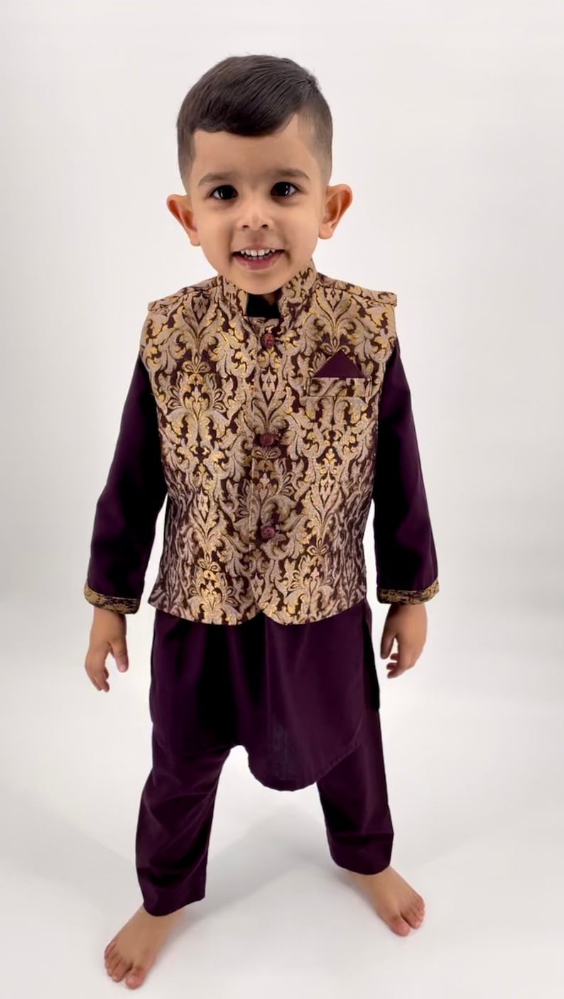 Nawab Plum Koti Set - Baby Boy Kurta Pajama / Shalwar Kameez / Thobe ...